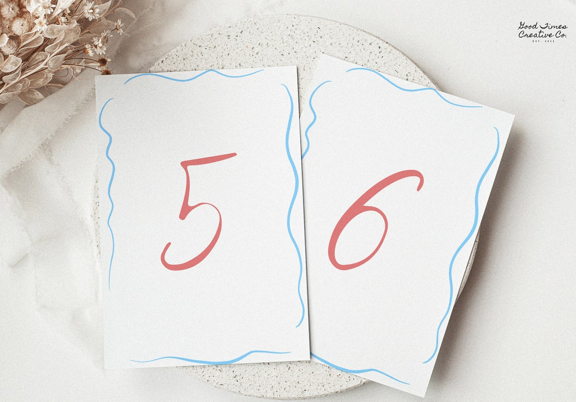 Handwritten Table Number Template Fun Wavy Border Table Number Wedding ...