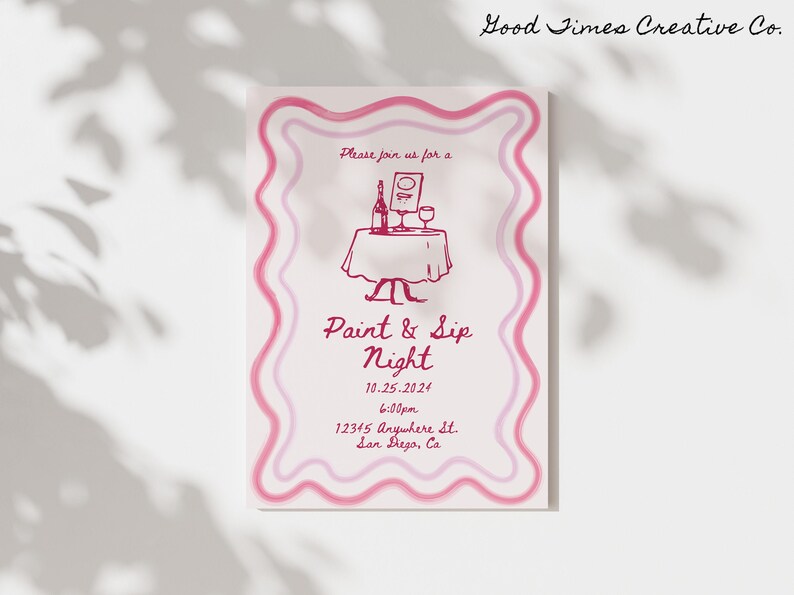 Hand Drawn Paint and Sip Invitation Template Girls Night Paint Party ...
