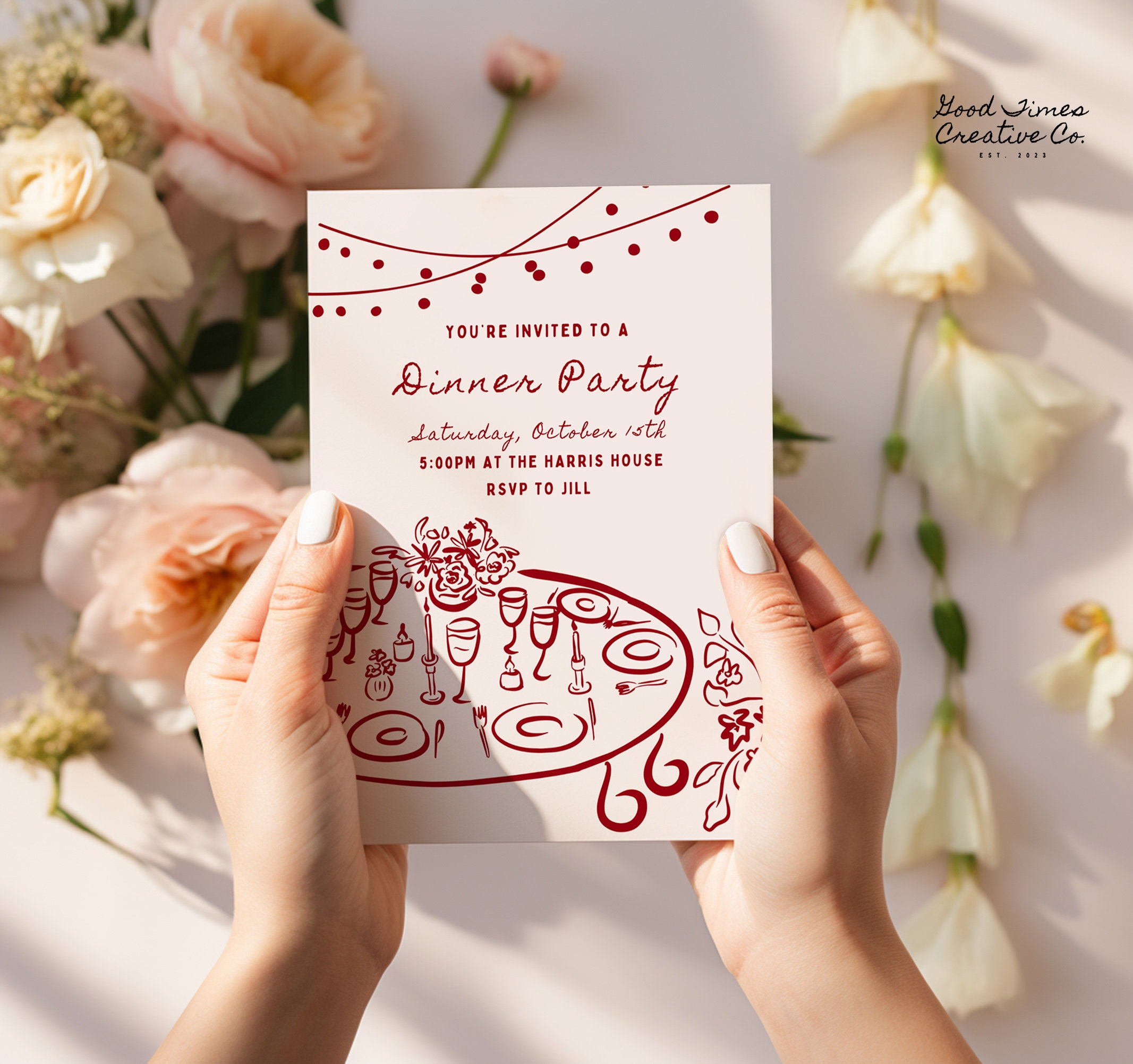 Dinner Party Invitation Template, Editable Hand Drawn, Handwritten ...