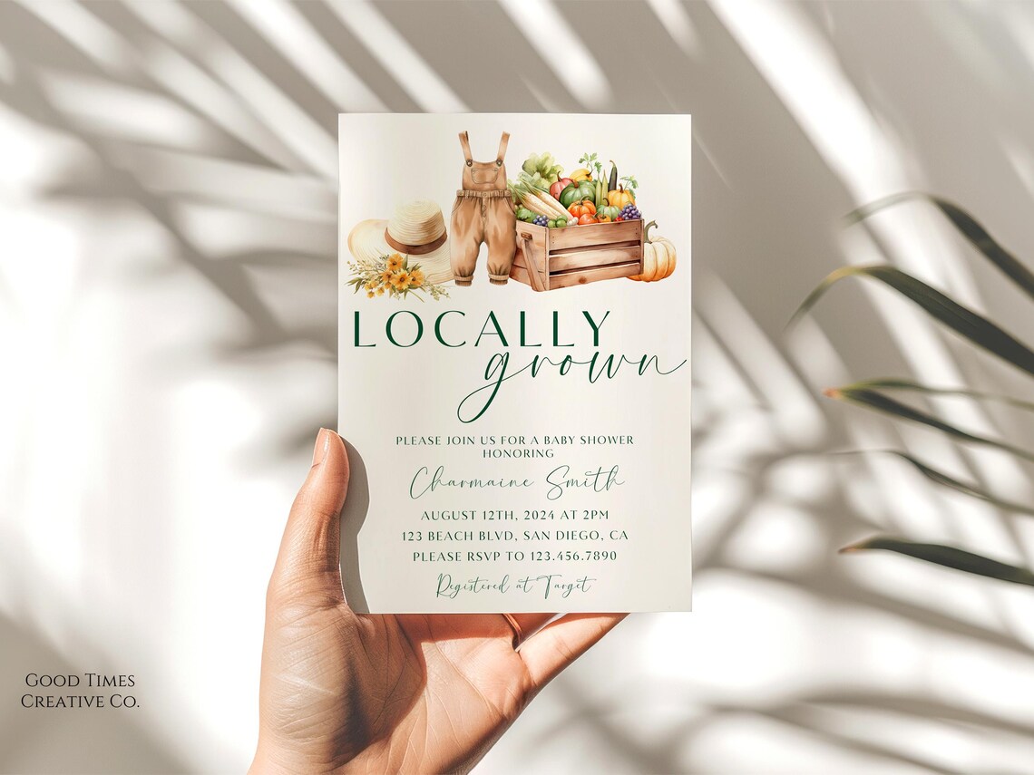 Locally Grown Baby Shower Invitation Template: Farm Market Theme (canva ...