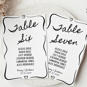 Handwritten Table Number Template Fun Wavy Border Table Number Wedding ...