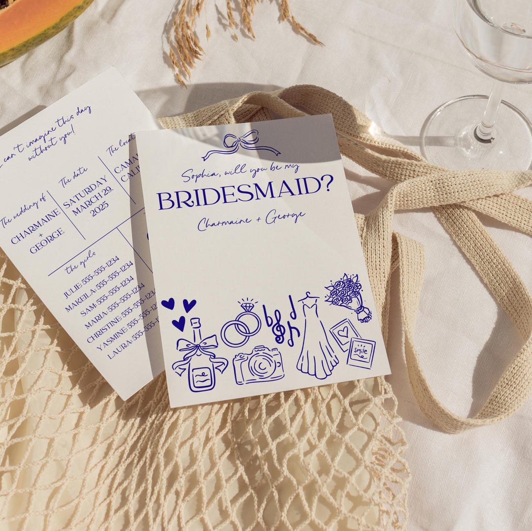 Hand-drawn Bridesmaid Proposal Card Template: Wedding Details (canva ...