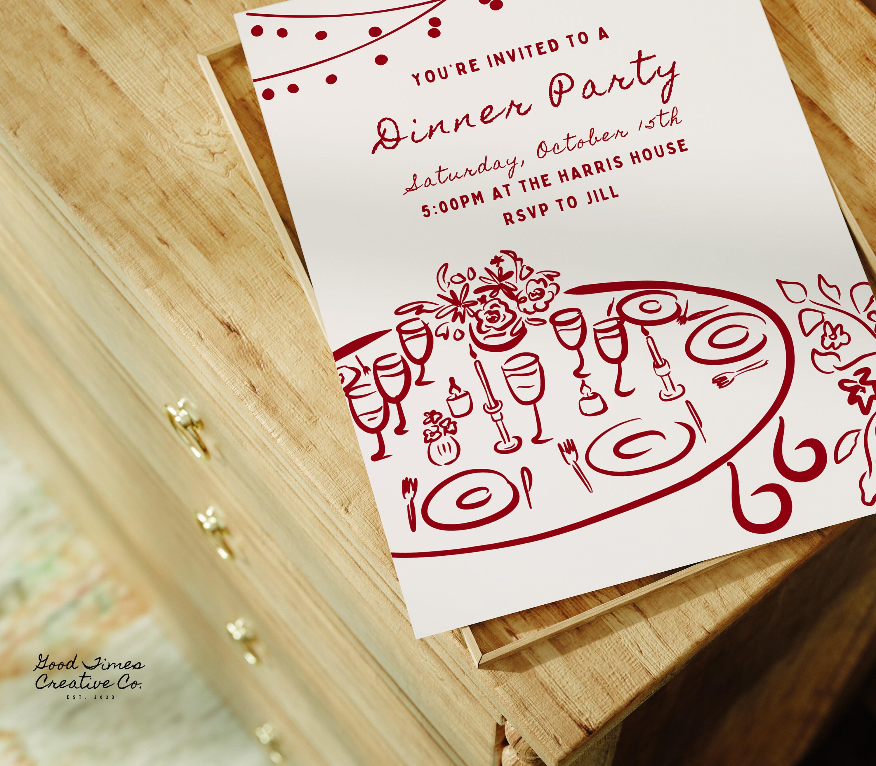 Hand-drawn Dinner Party Invitation Template: Whimsical Scribble Design ...
