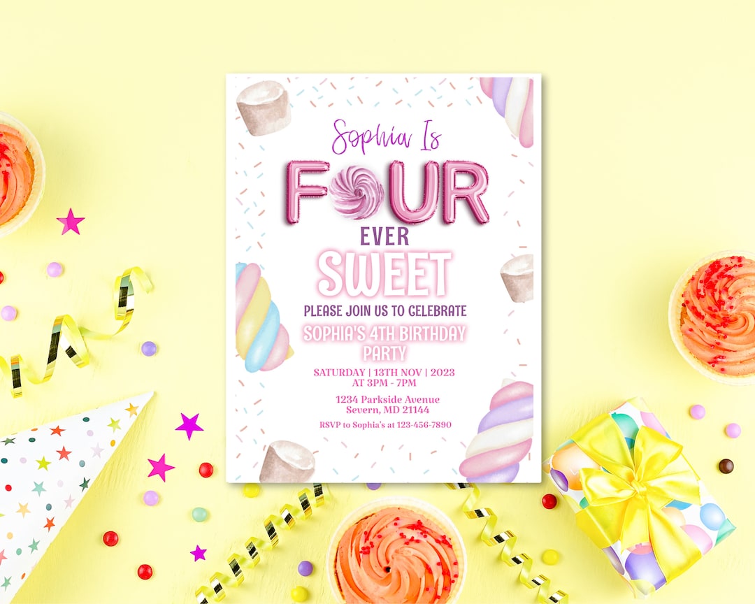 4th Birthday Invitation | 4th Bday Invite | Personalized Invite ...