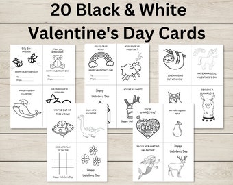 Happy Valentine's Day Printable Cards Black and White - Etsy
