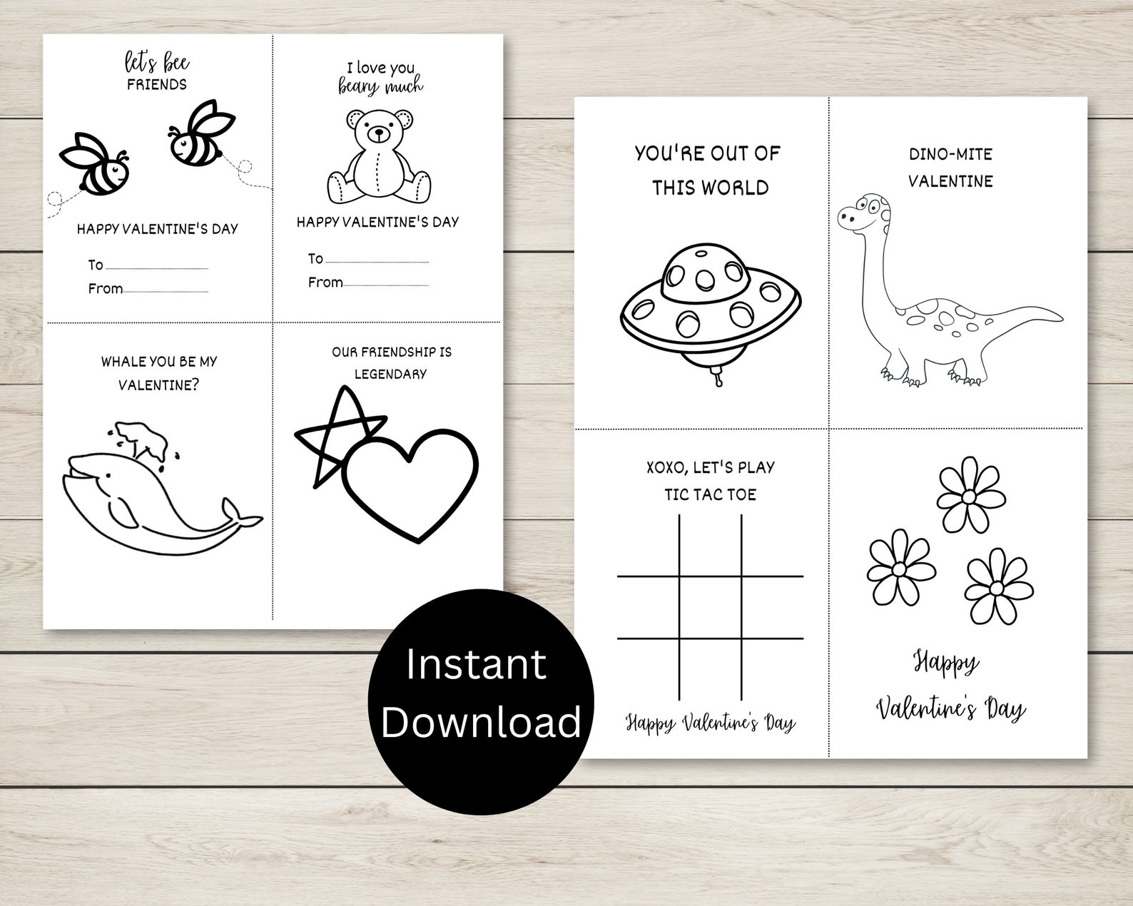 Black & White Valentine's Day Cards for Kids (printable PDF) - Etsy