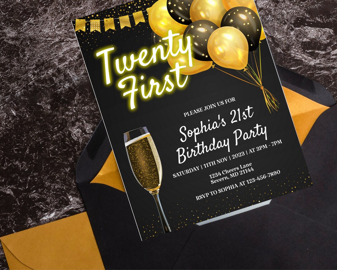 21st Birthday Invitation | Personalized Invitation | Editable Template ...