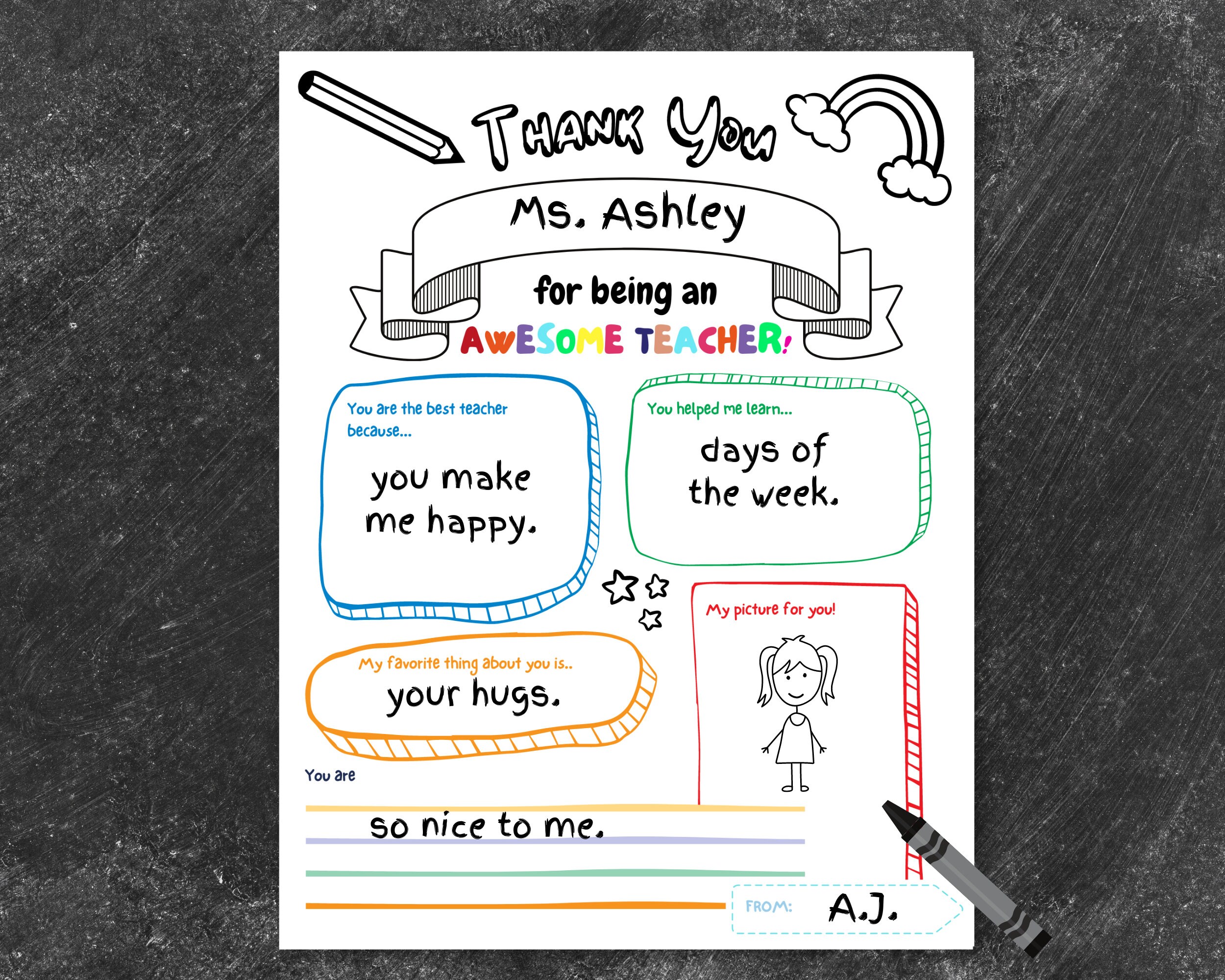 All About My Teacher Questionnaire: Teacher Appreciation Gift ...