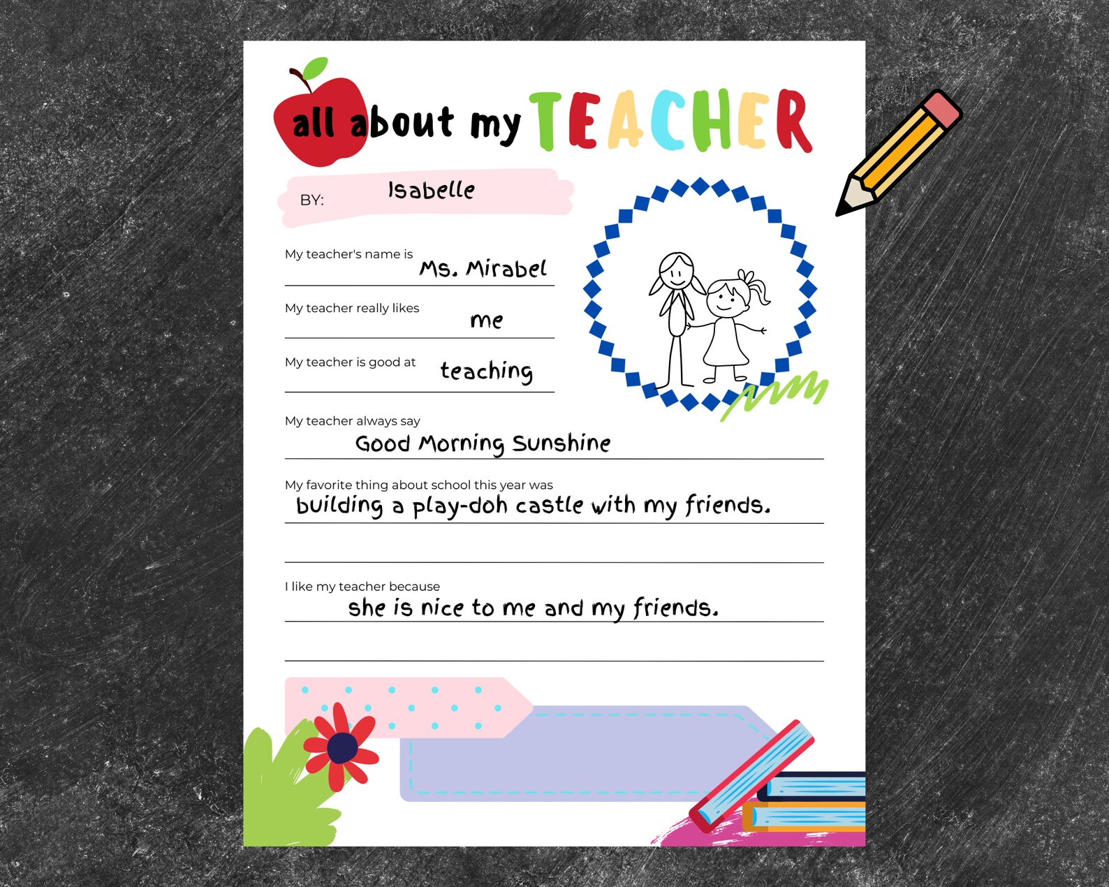 All About My Teacher Questionnaire, Teacher Appreciation Week, Coloring ...