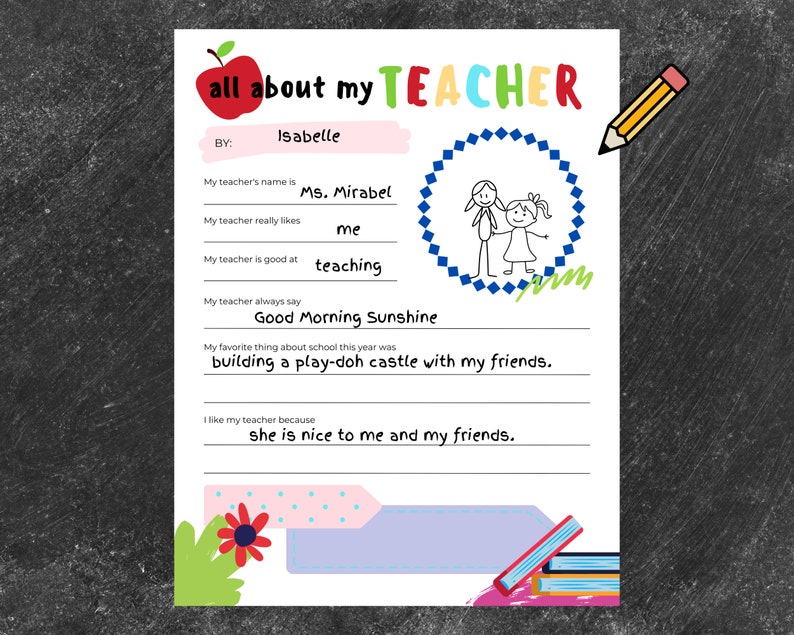 All About My Teacher Questionnaire, Teacher Appreciation Week, Coloring ...