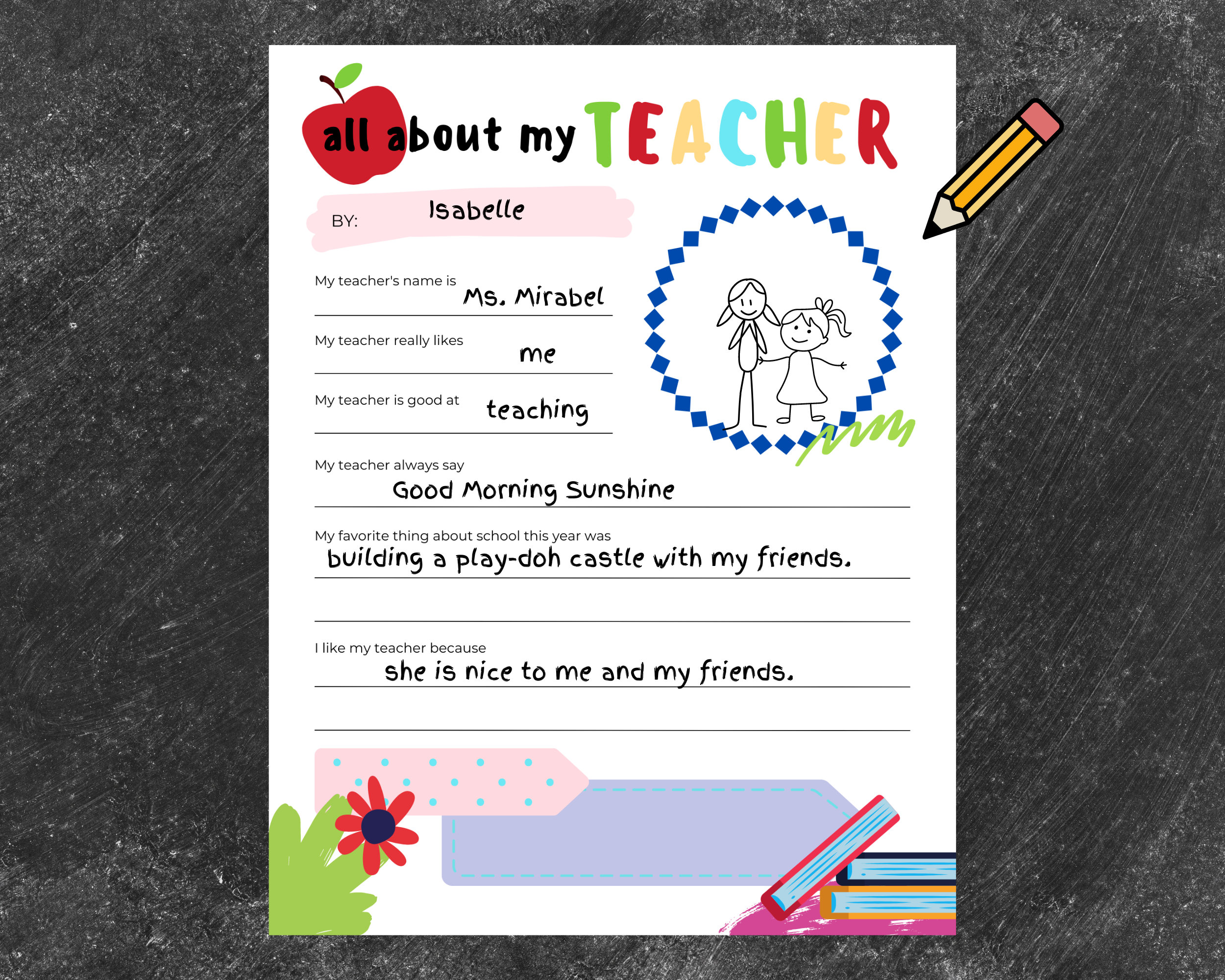 All About My Teacher Questionnaire, Teacher Appreciation Week, Coloring ...