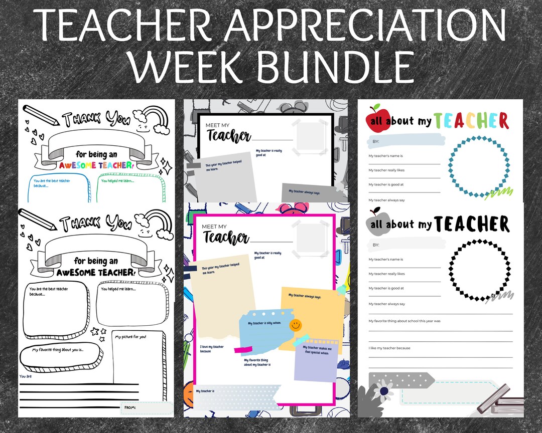 Teacher Appreciation Week Bundle, All About My Teacher Questionnaire ...