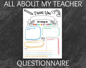 Teacher Favorite Things Survey Printable All About My Teacher - Etsy