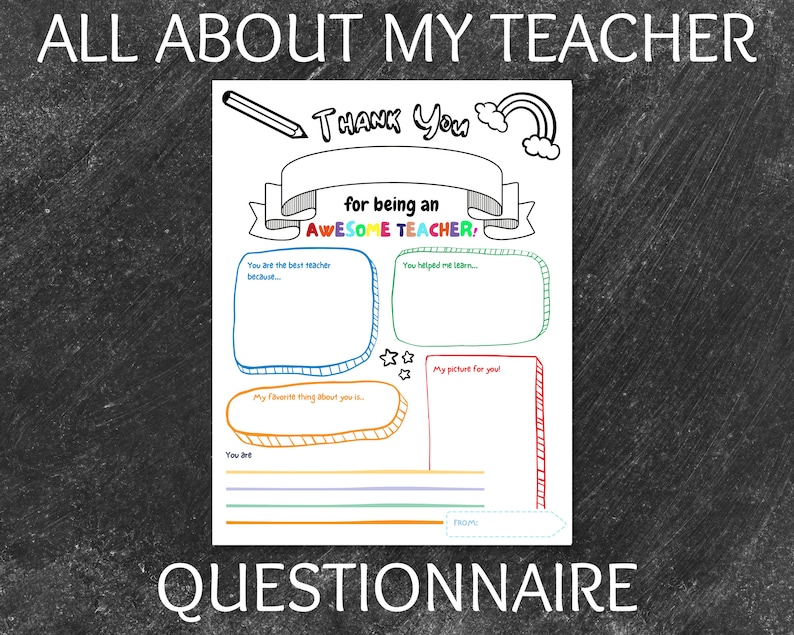 All About My Teacher Questionnaire, Teacher Appreciation Week, Teacher ...