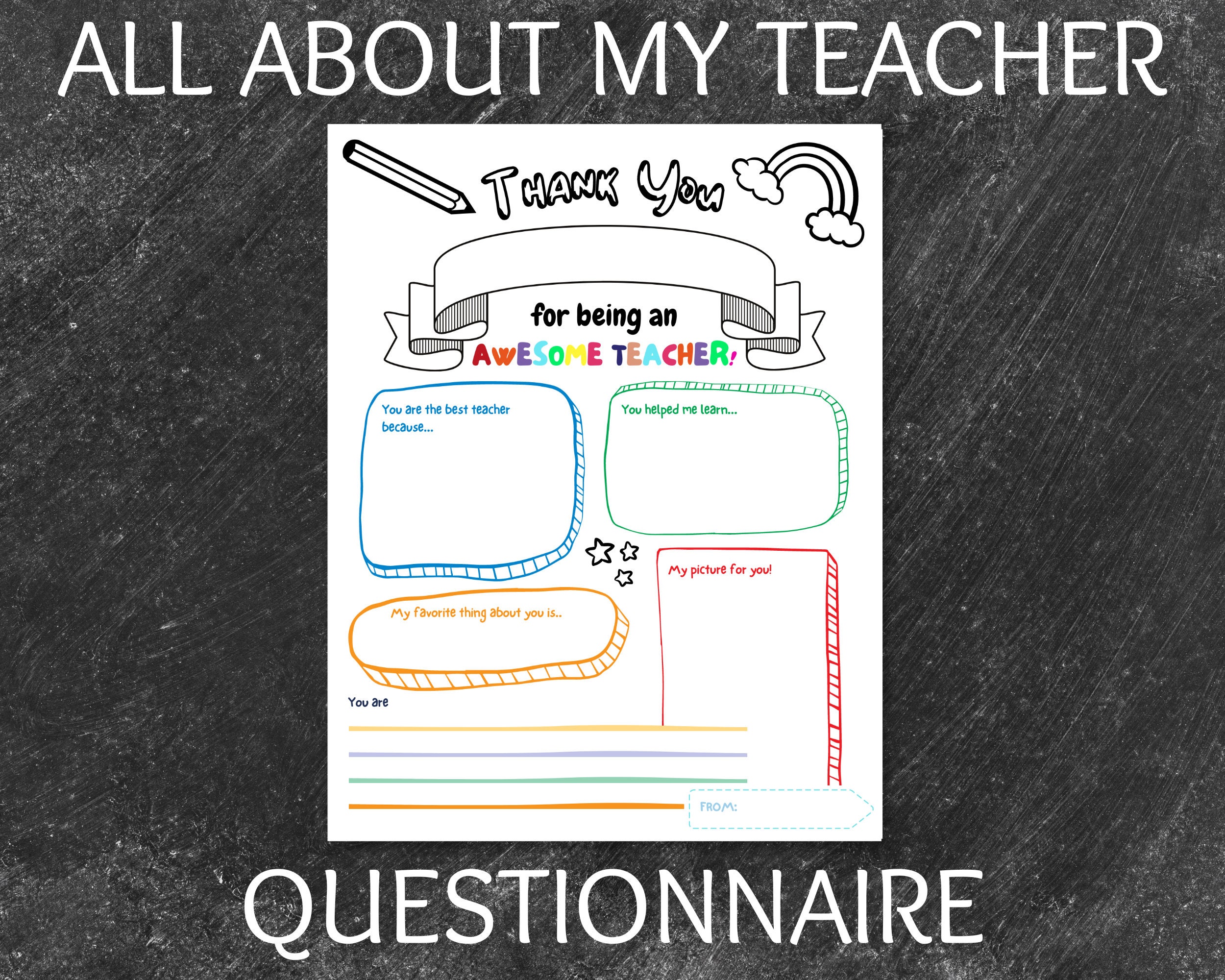 All About My Teacher Questionnaire: Teacher Appreciation Gift ...