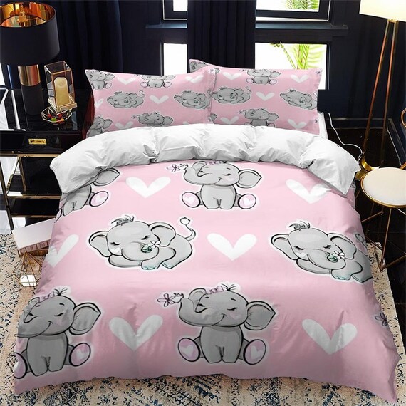Elephant With Hearts Baby Pink Bedding Cute Duvet Cover Set - Etsy