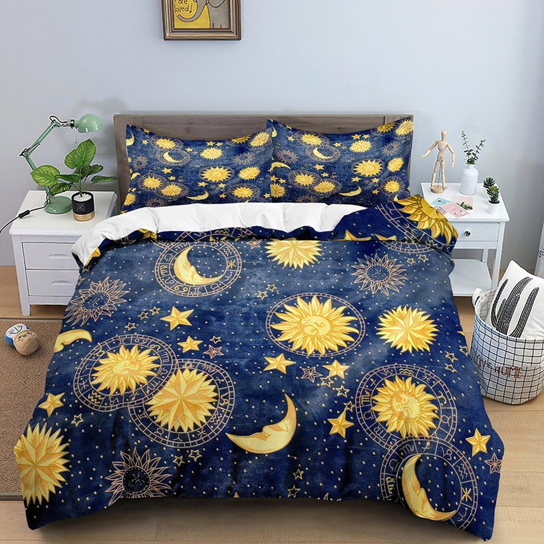 Celestial Bedding Blue Sky Sun and Moon Witchy Decor Dorm - Etsy