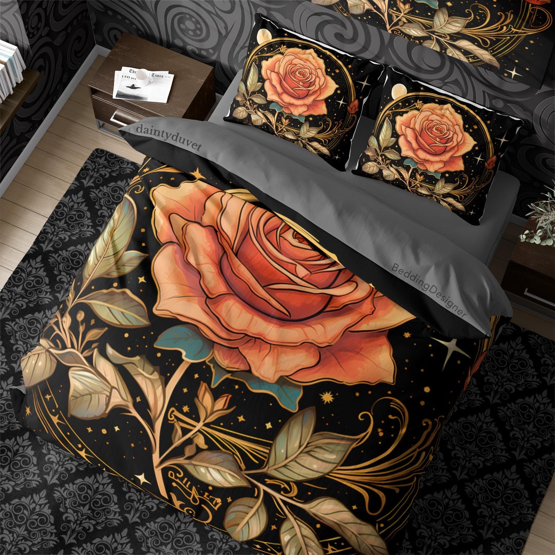 Orange Rose Wizard Aesthetic Duvet Cover Whimsigothic Quilt Cover, Dark ...