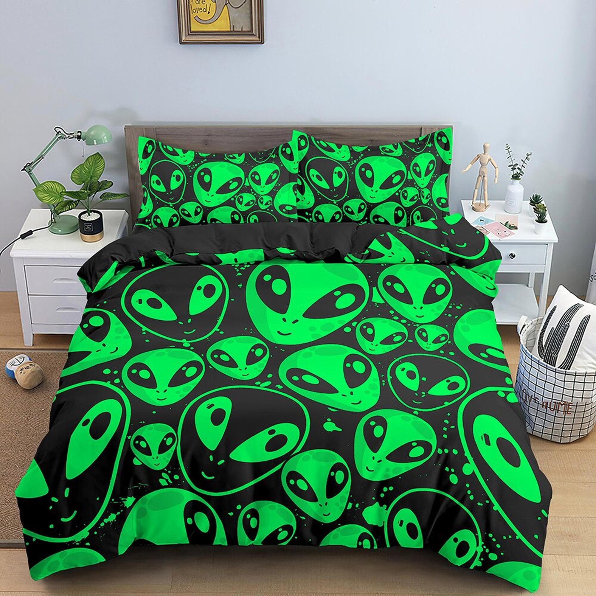Alien UFO Kids Duvet Cover Set Neon Green Toddler Bedding - Etsy