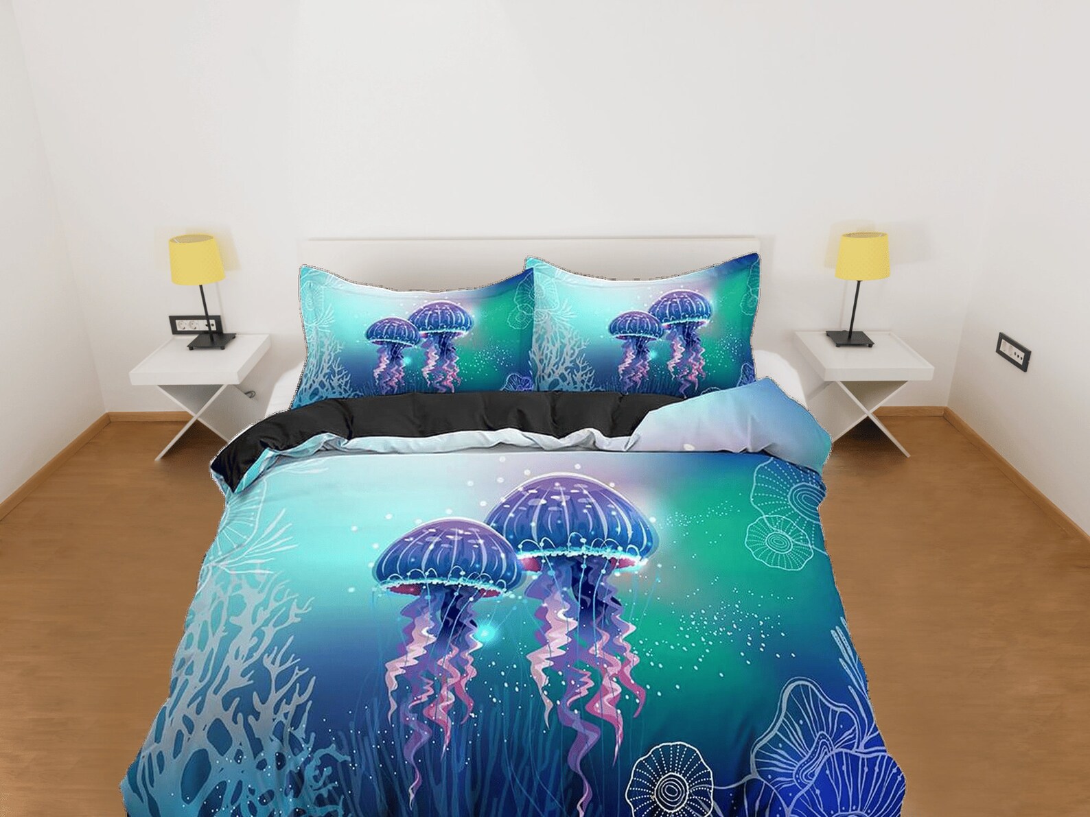 Jelly Fish Cotton Duvet Cover Underwater Quilt Cover, Blue Ocean ...