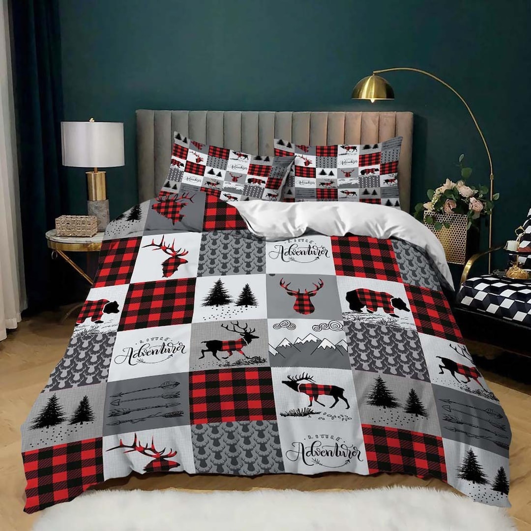 Christmas Patchwork Plaid Duvet Cover Set, Christmas Full Size Bedding ...