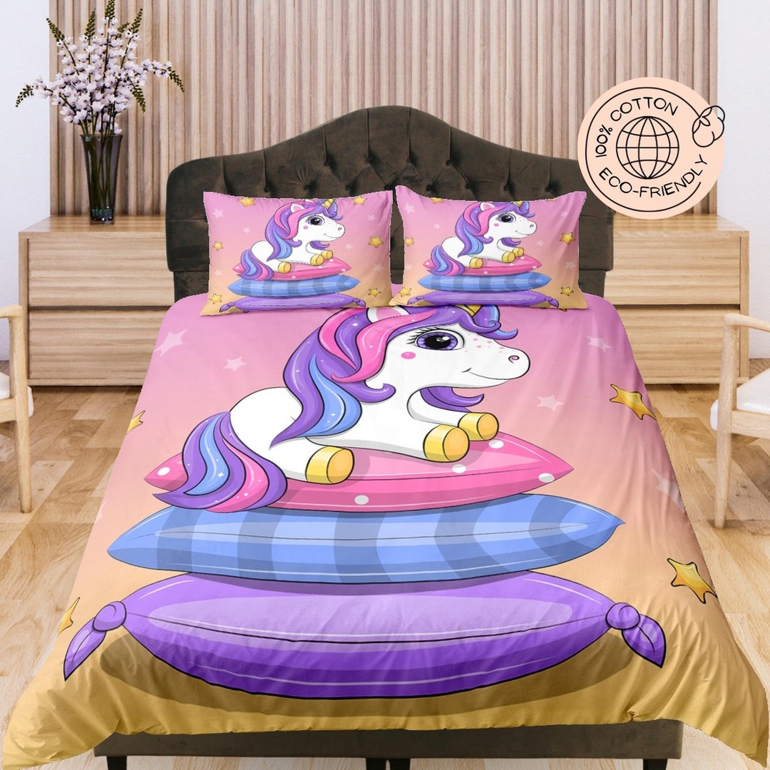 Magical Unicorn Cotton Duvet Cover Set, Girly Bedroom Blanket Cover ...