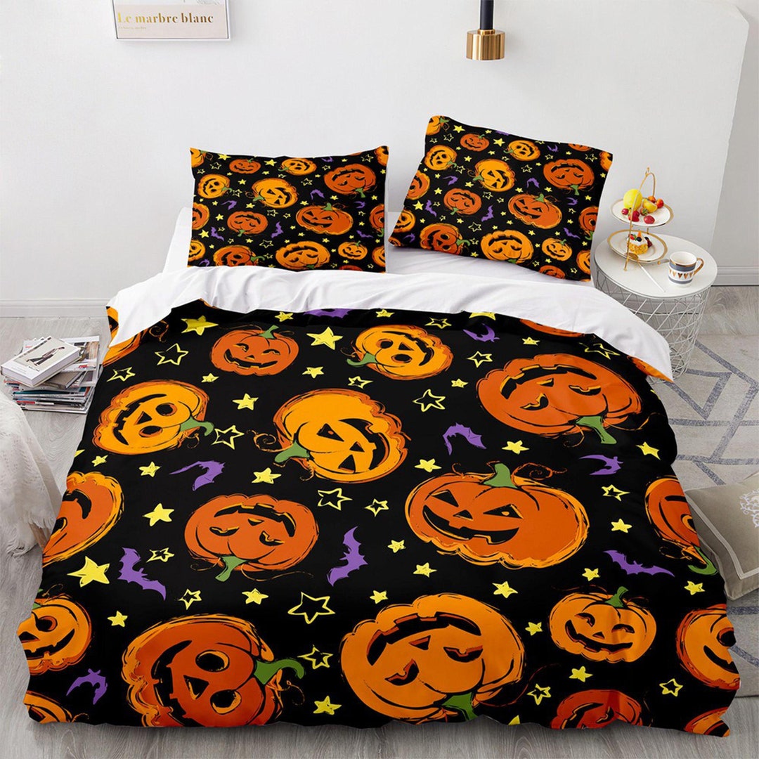 Retro Halloween Bedding Pillowcase Bat Pumpkin Duvet Cover Set Dorm Bedding Halloween Decor Nursery Toddler Bedding Halloween Gift Etsy