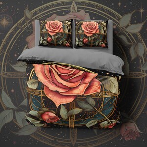 Vintage Rose Dark Royalty Aesthetic Duvet Cover Orange Flower Quilt ...