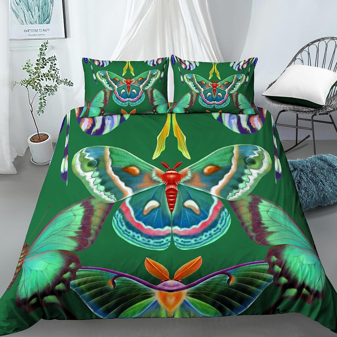 Celestial Luna Moth Green Bedding, Witchy Decor Dorm Bedding, Aesthetic ...