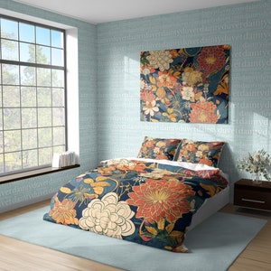Japanese Pattern Duvet Cover Colorful Flower Quilt Cover, Chrysanthemum ...