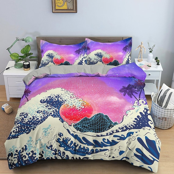 The Great Wave of Kanagawa Bedding Vaporwave Hippie Bedding | Etsy