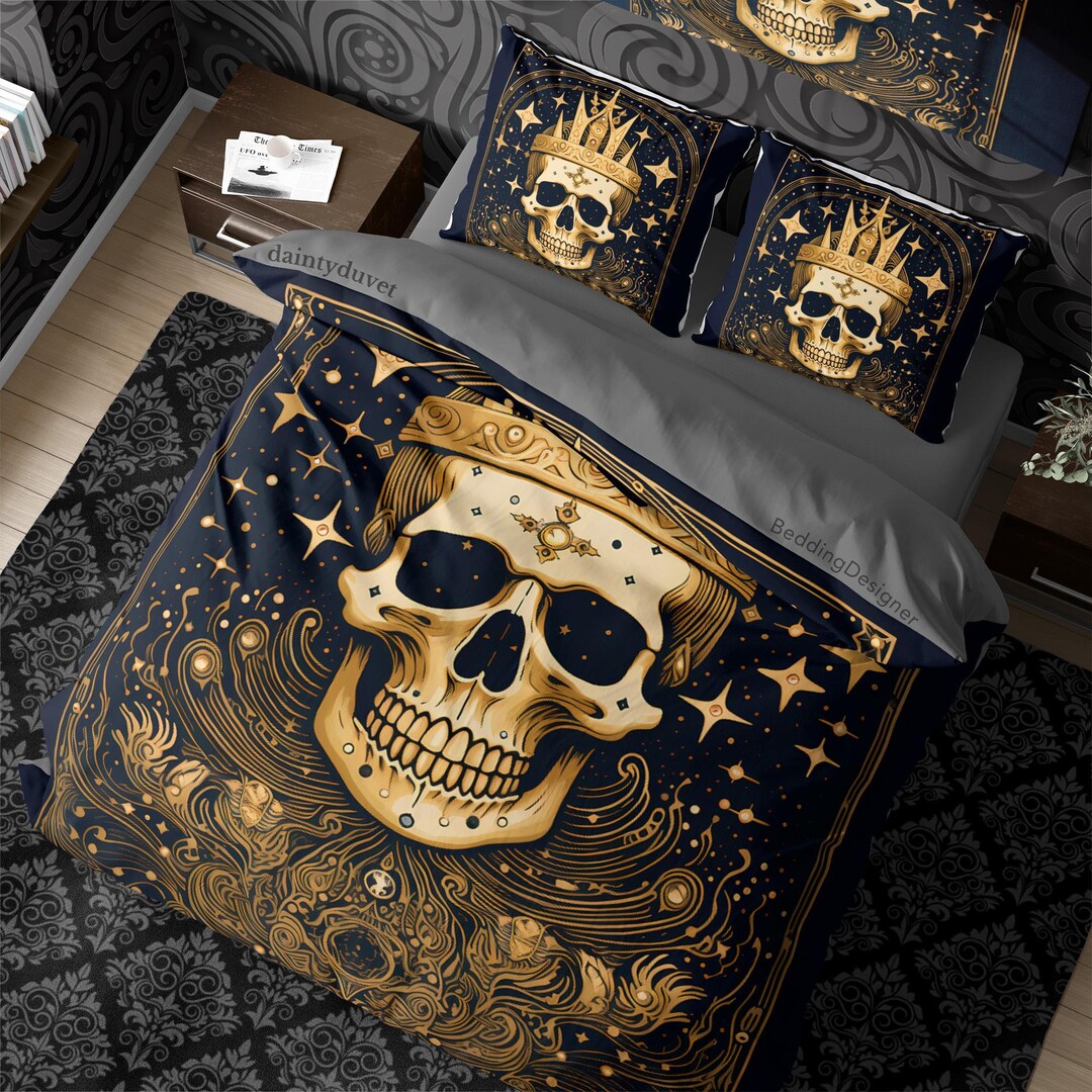 Dark Royalty Aesthetic Duvet Cover Crowned Skull Quilt Cover, Witchcore ...