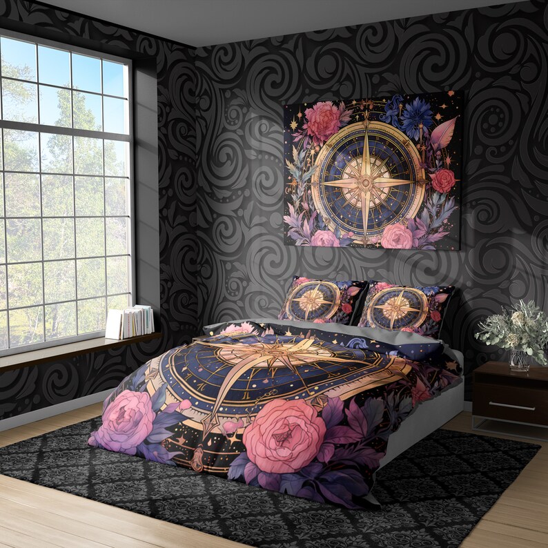 Geometric Compass Alchemy Aesthetic Duvet Cover Flower Witchcore Quilt ...