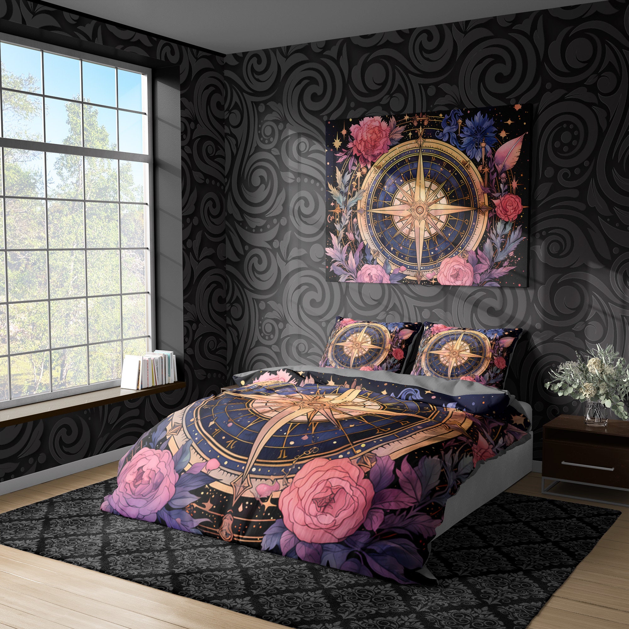 Geometric Compass Alchemy Aesthetic Duvet Cover Flower Witchcore Quilt ...