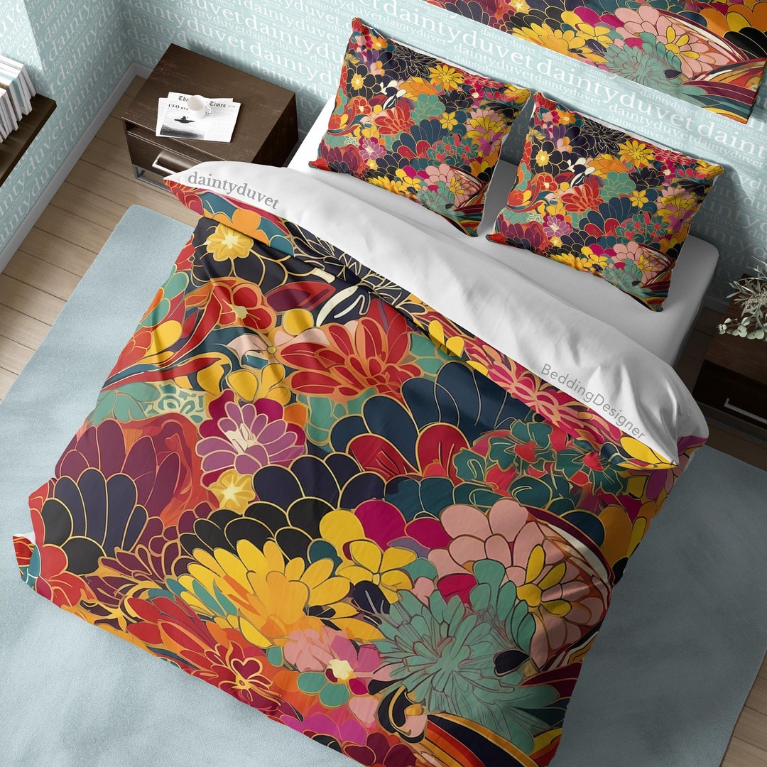 Colorful Flower Duvet Cover, Dahlia Quilt Cover Chrysanthemum Bedding ...
