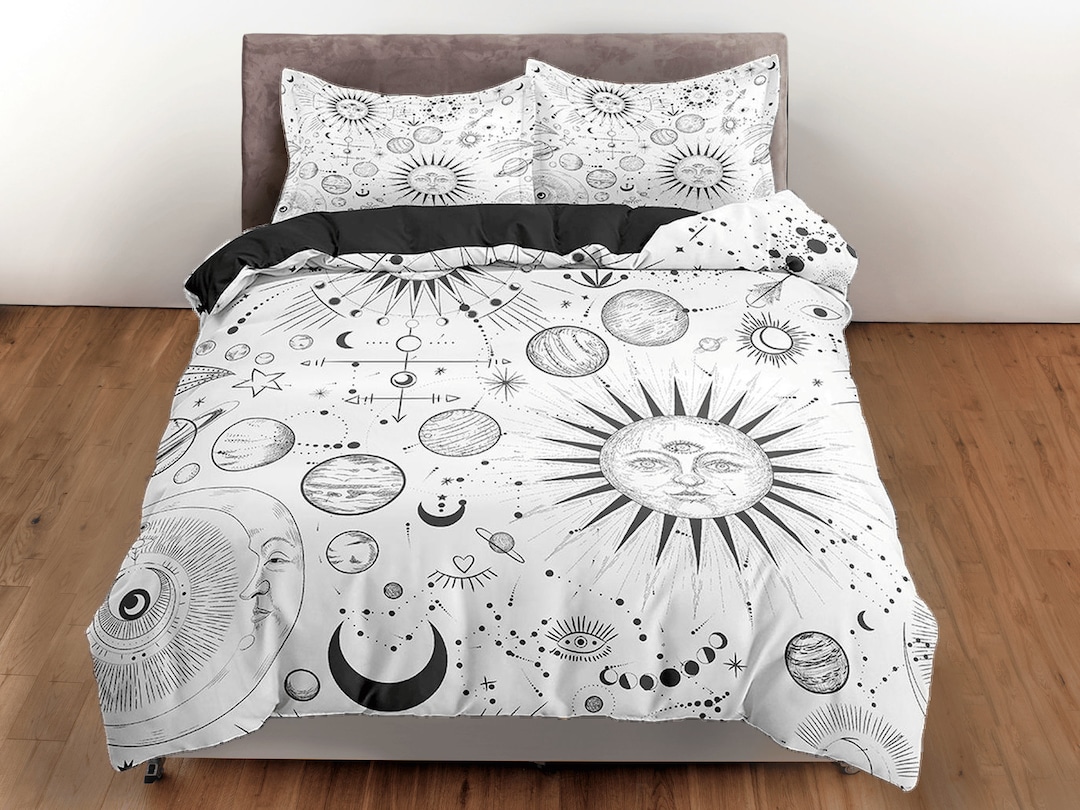 Celestial Cotton Duvet Cover Constellation Quilt Cover, Sun Bedding Set ...