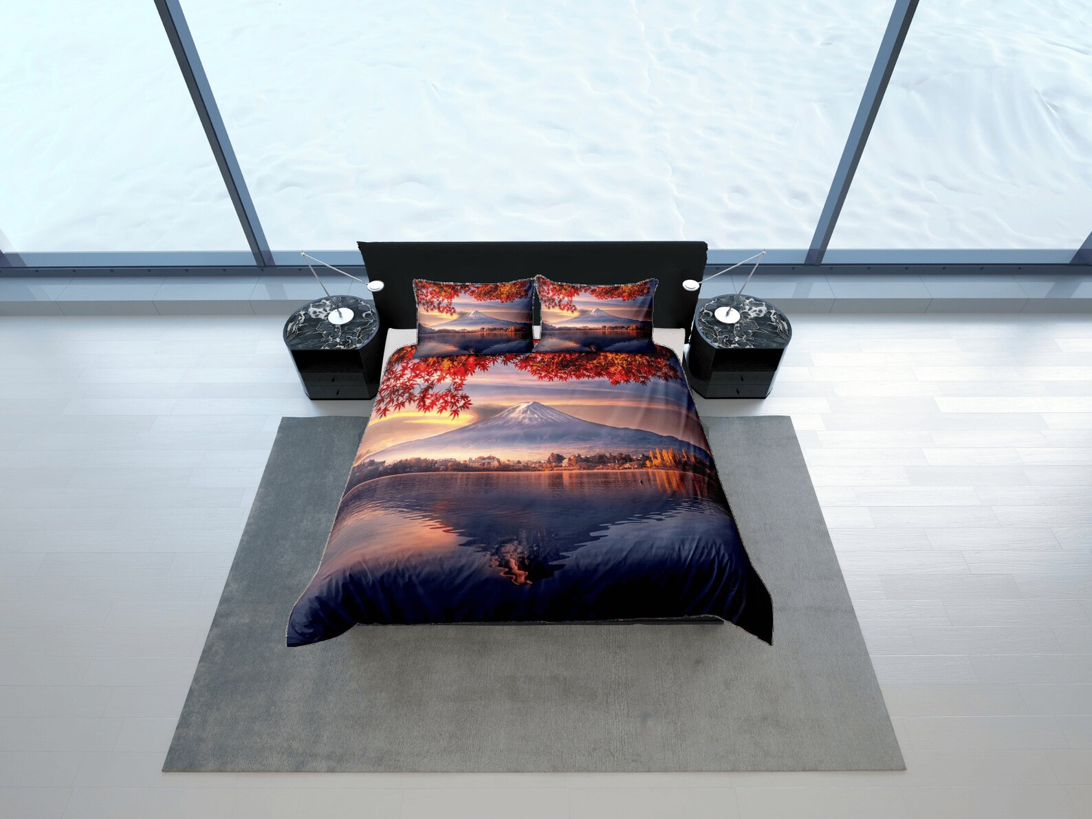 Volcano Cotton Duvet Cover Mount Fuji Quilt Cover, Japanese Art Bedding ...