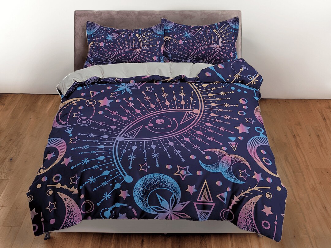 Constellation Cotton Duvet Cover Celestial Quilt Cover, Crescent Moon ...