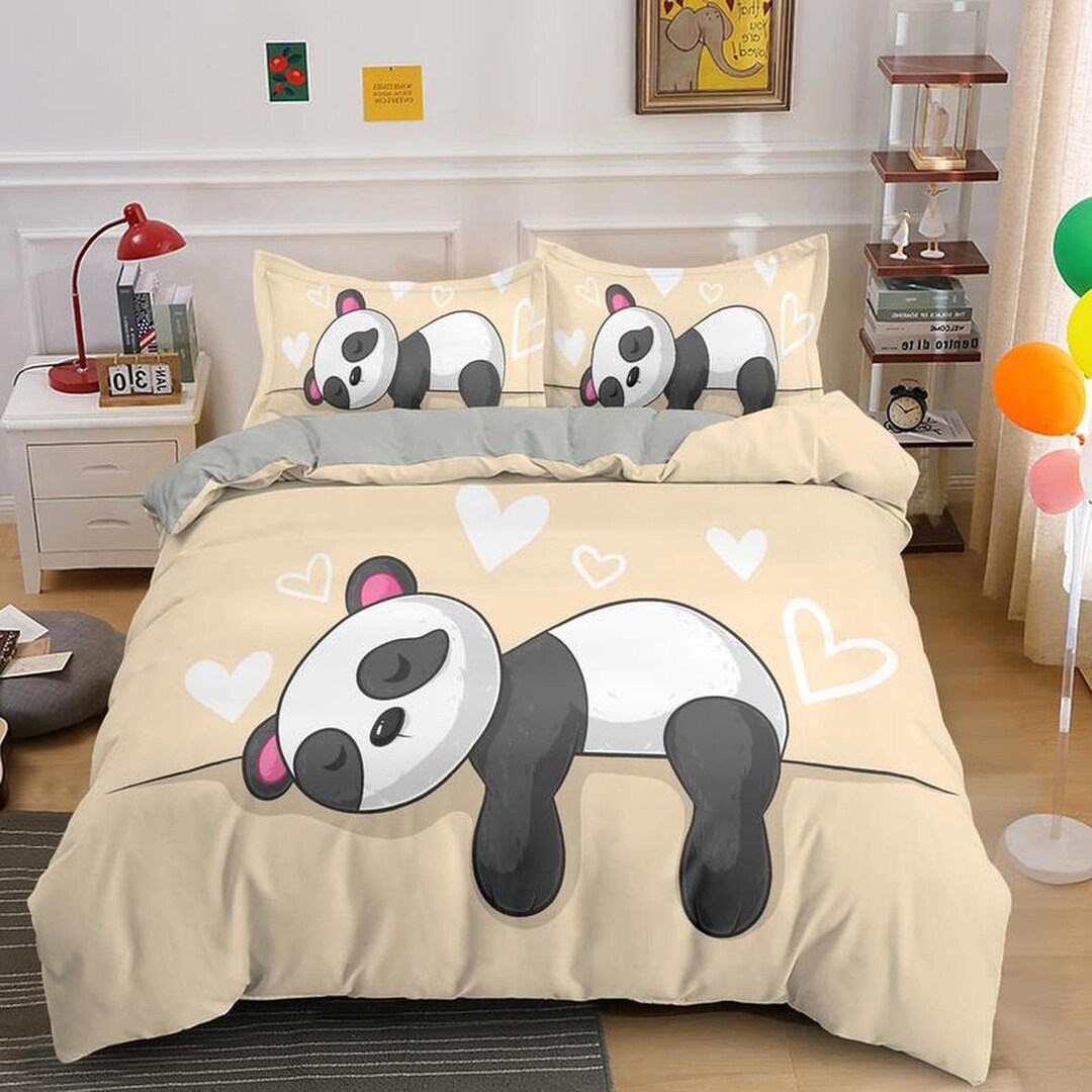 Sleeping Panda Yellow Duvet Cover Kids, Bedding Set Full, King, Queen ...