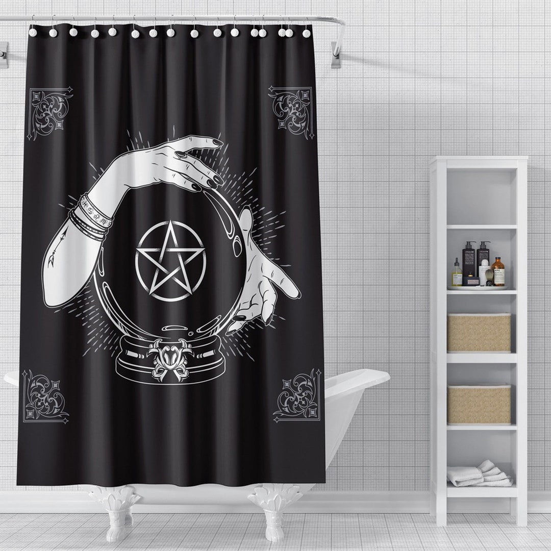 Gothic Black Shower Curtain Star Crystal Ball Bathroom Curtain ...