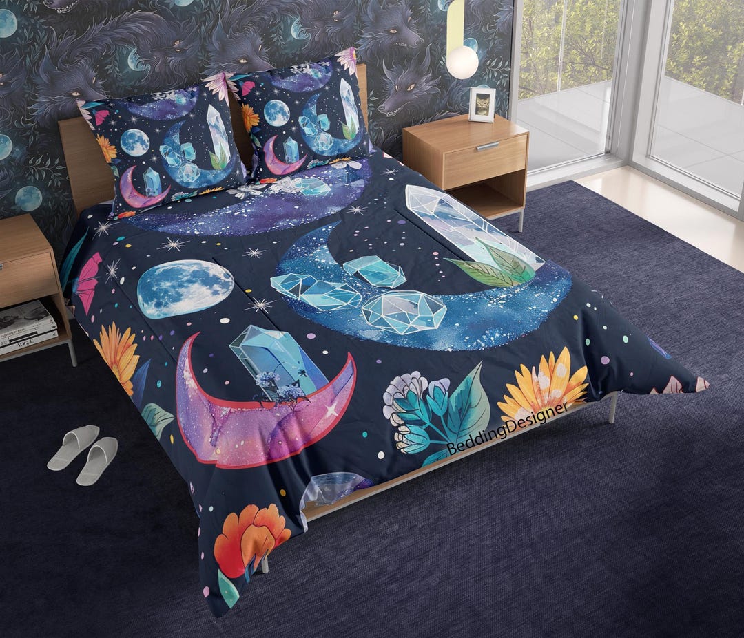 Celestial Moon Comforter, Space Bedding, Colorful Galaxy Printed Doona ...