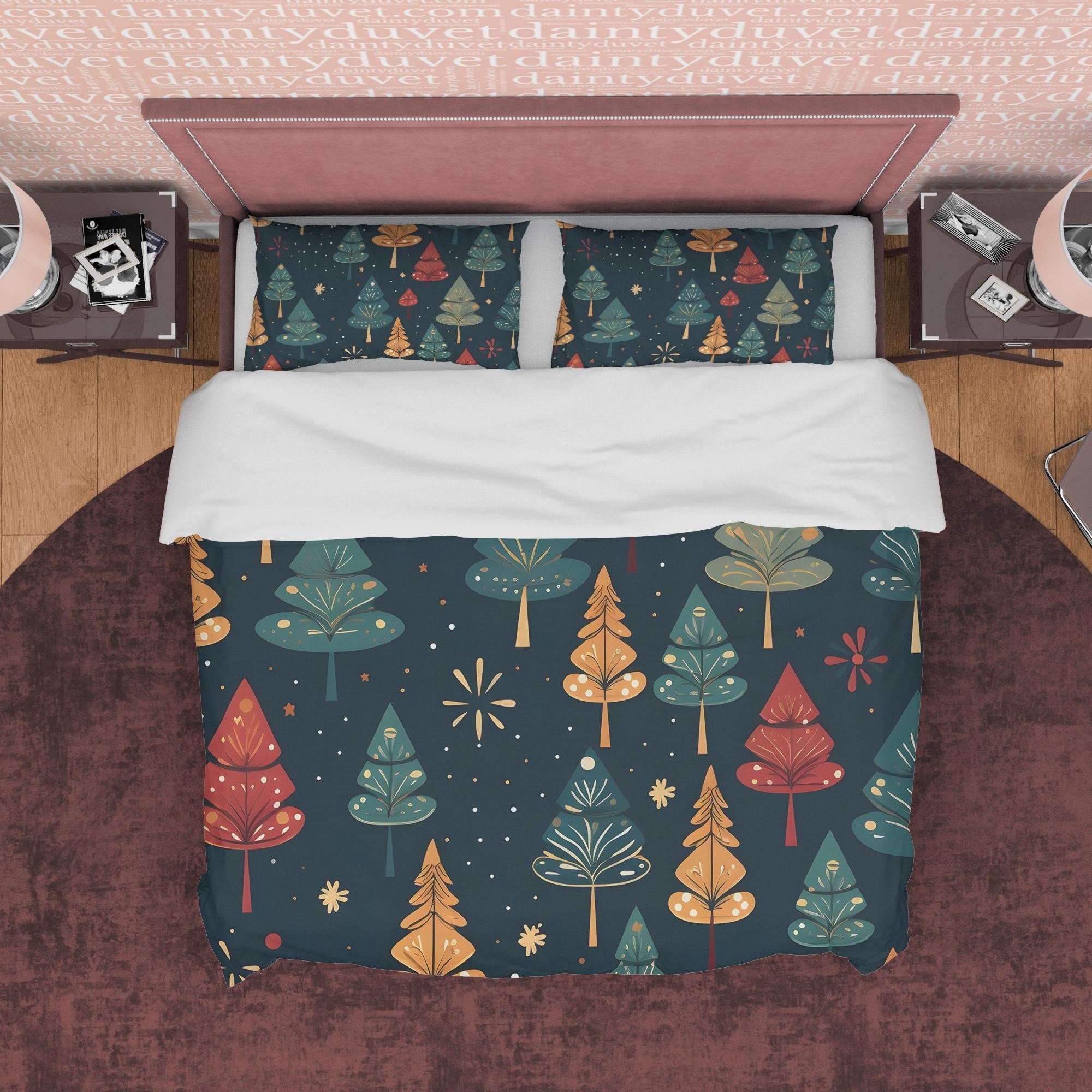 Dark Teal Duvet Cover Set Colorful Christmas Tree Holiday - Etsy