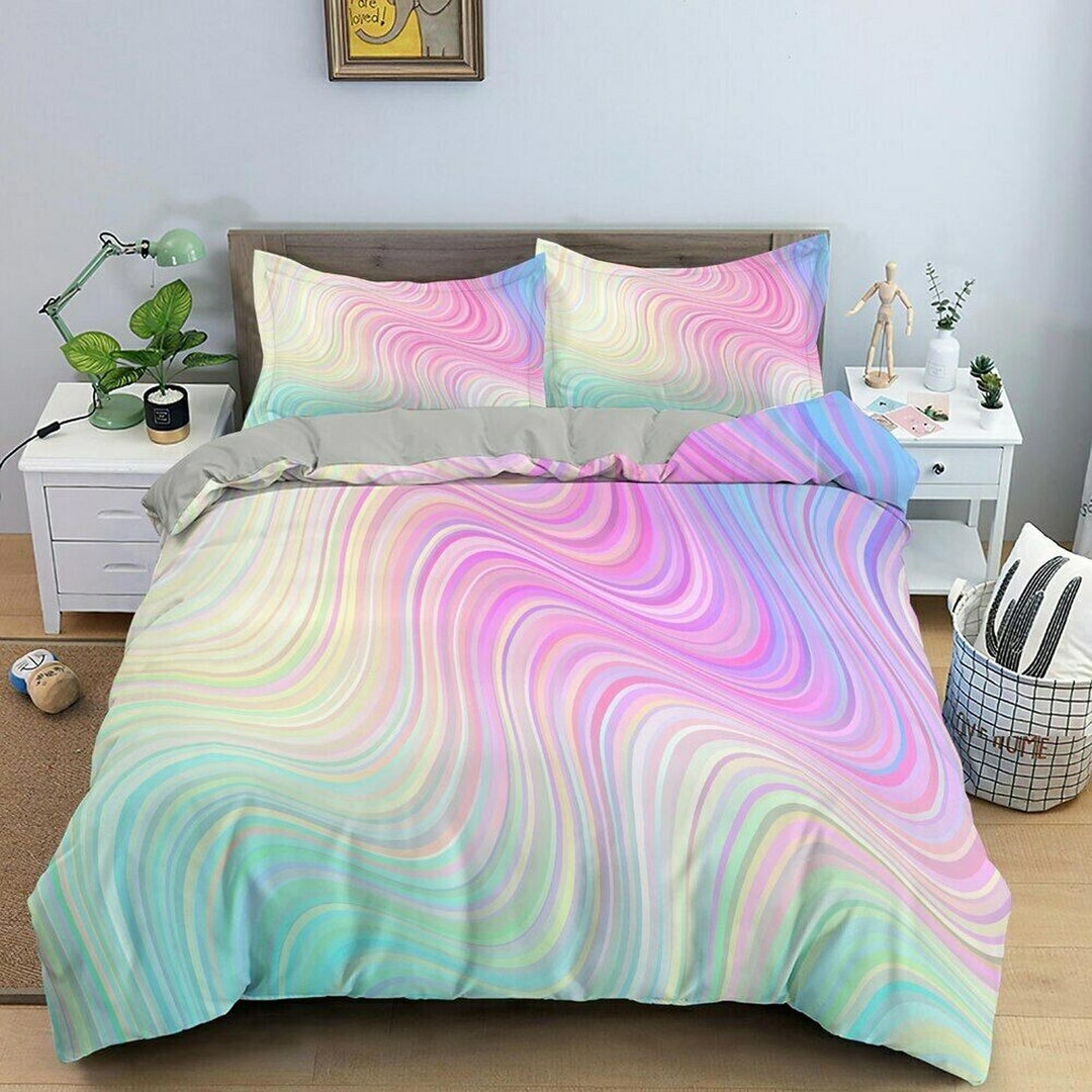 Rainbow Pastel Duvet Cover, Contemporary Bedroom Set Aesthetic Doona ...