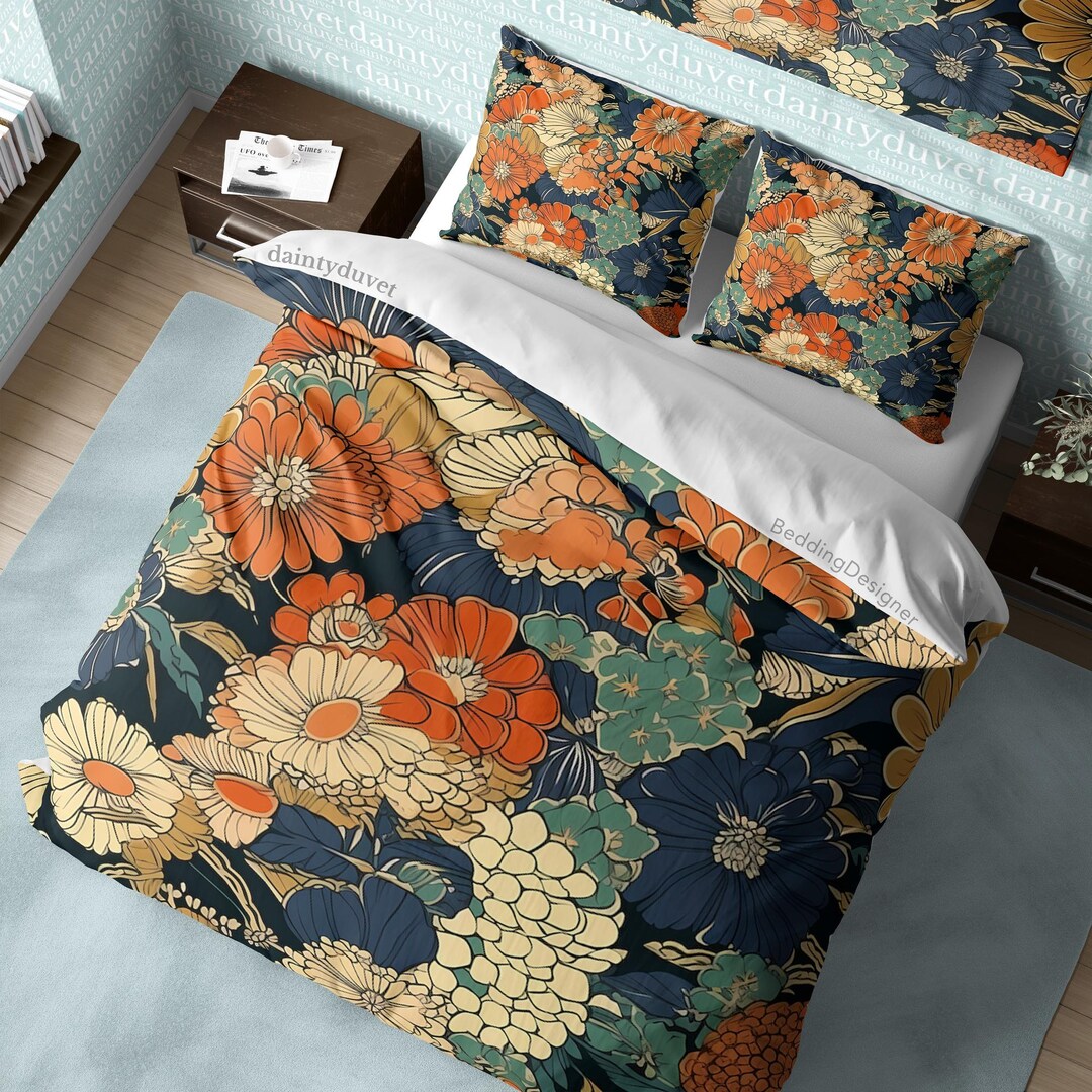 Vibrant Color Chrysanthemum Quilt Cover Japanese Bedding Set, Cotton ...