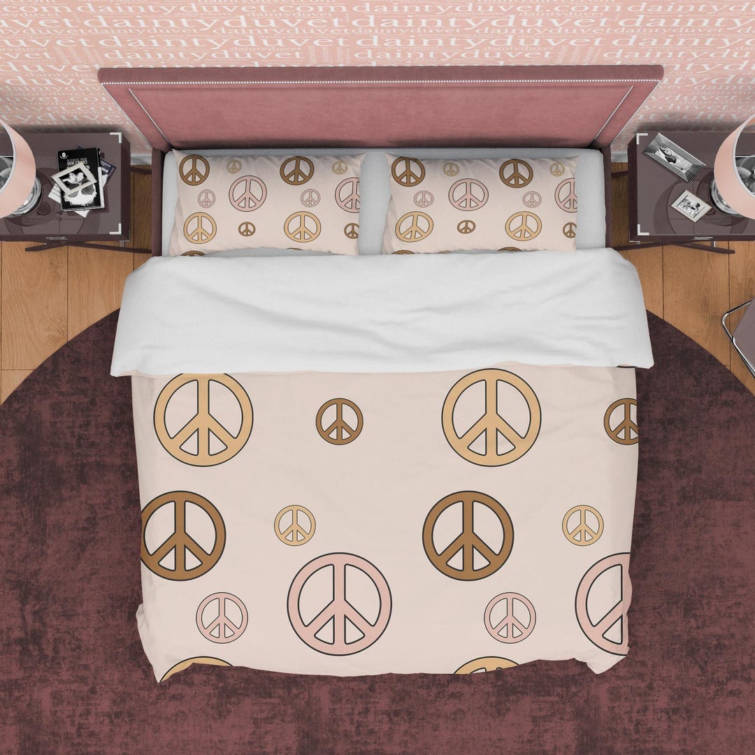 Peace Sign Duvet Cover Set Retro Bedding, Indie Aesthetic Quilt Cover ...