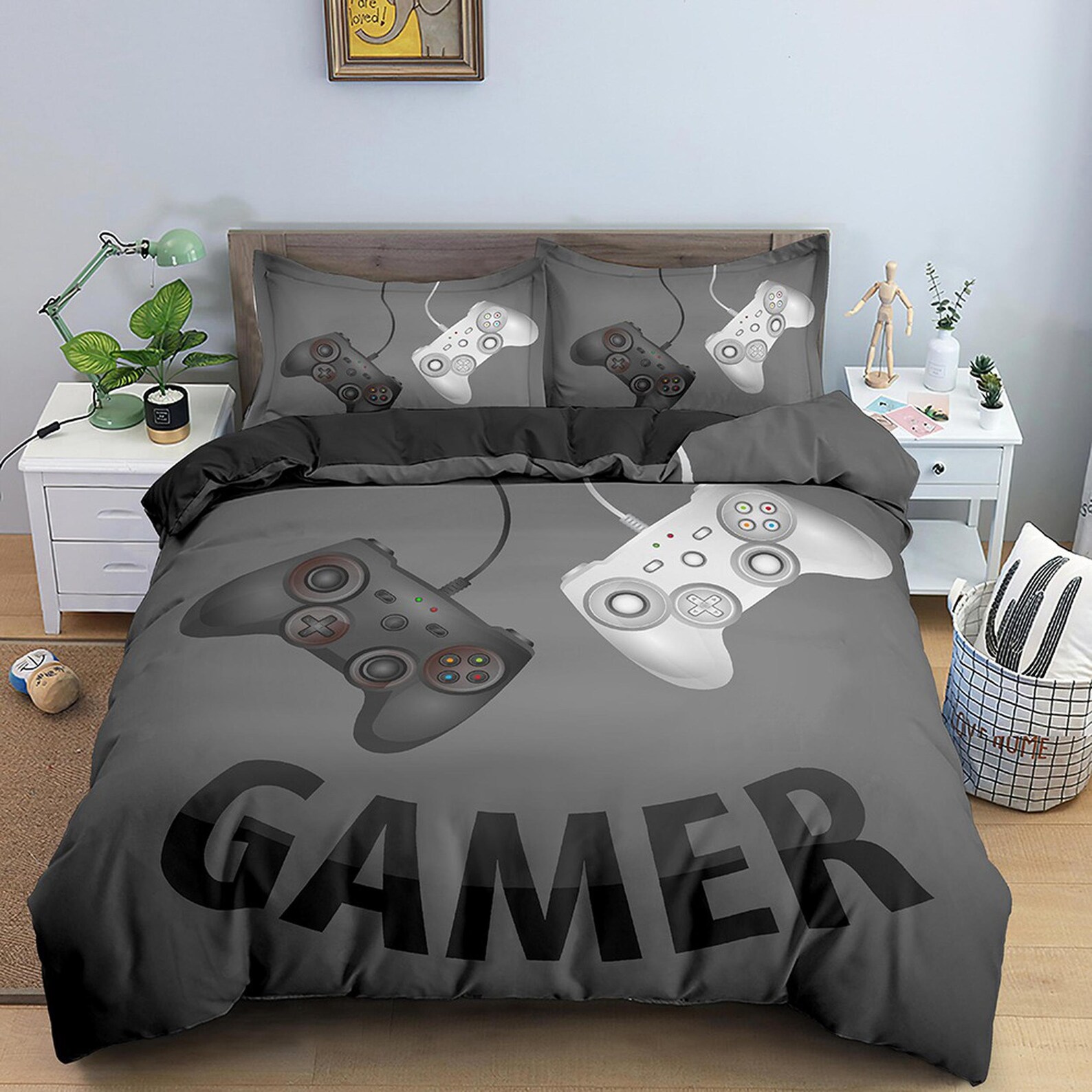 Gamer Bedding Dark Grey Duvet Cover Video Gamer Boyfriend - Etsy