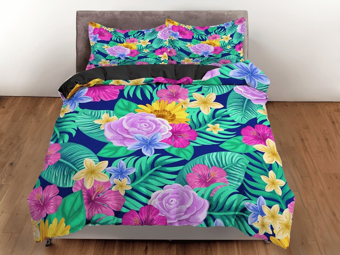 Colorful Plants Cotton Duvet Cover Hibiscus Flower Quilt Cover, Nature ...