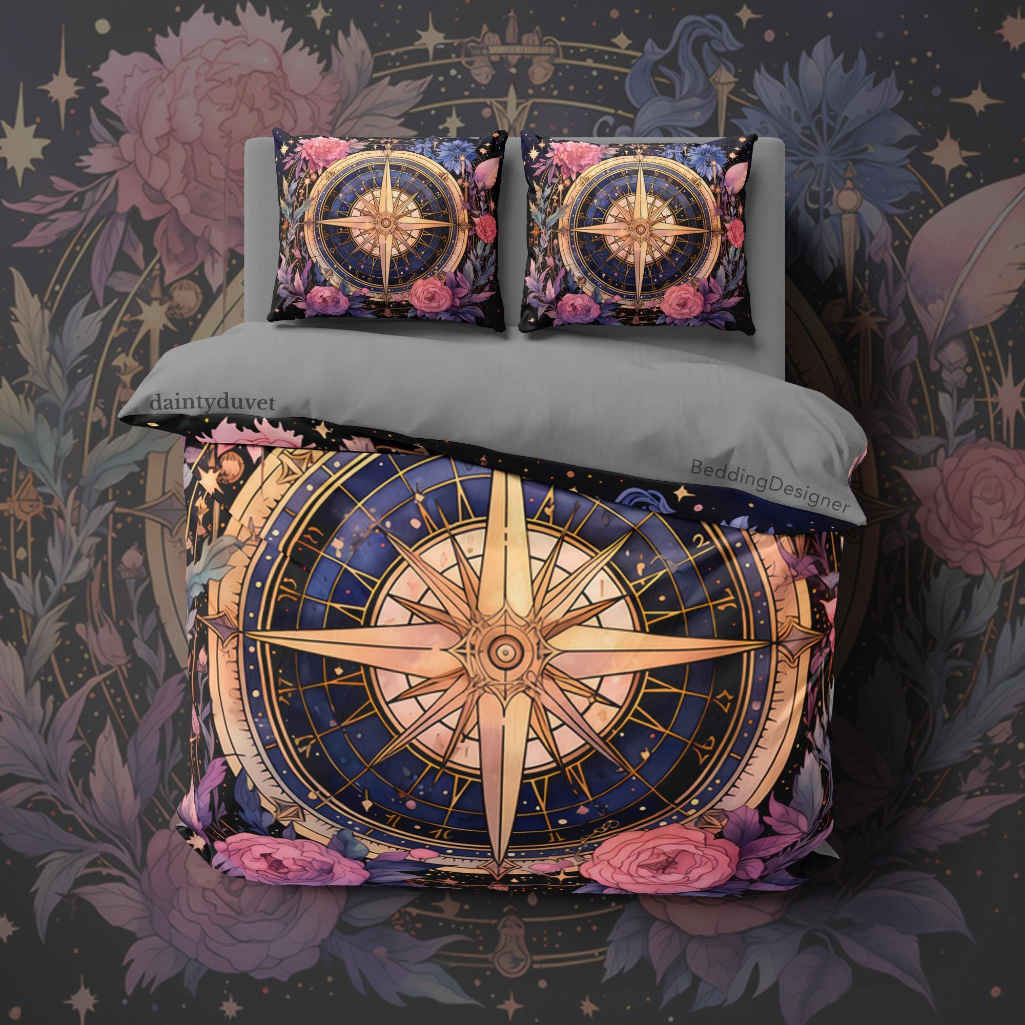 Geometric Compass Alchemy Aesthetic Duvet Cover Flower Witchcore Quilt ...