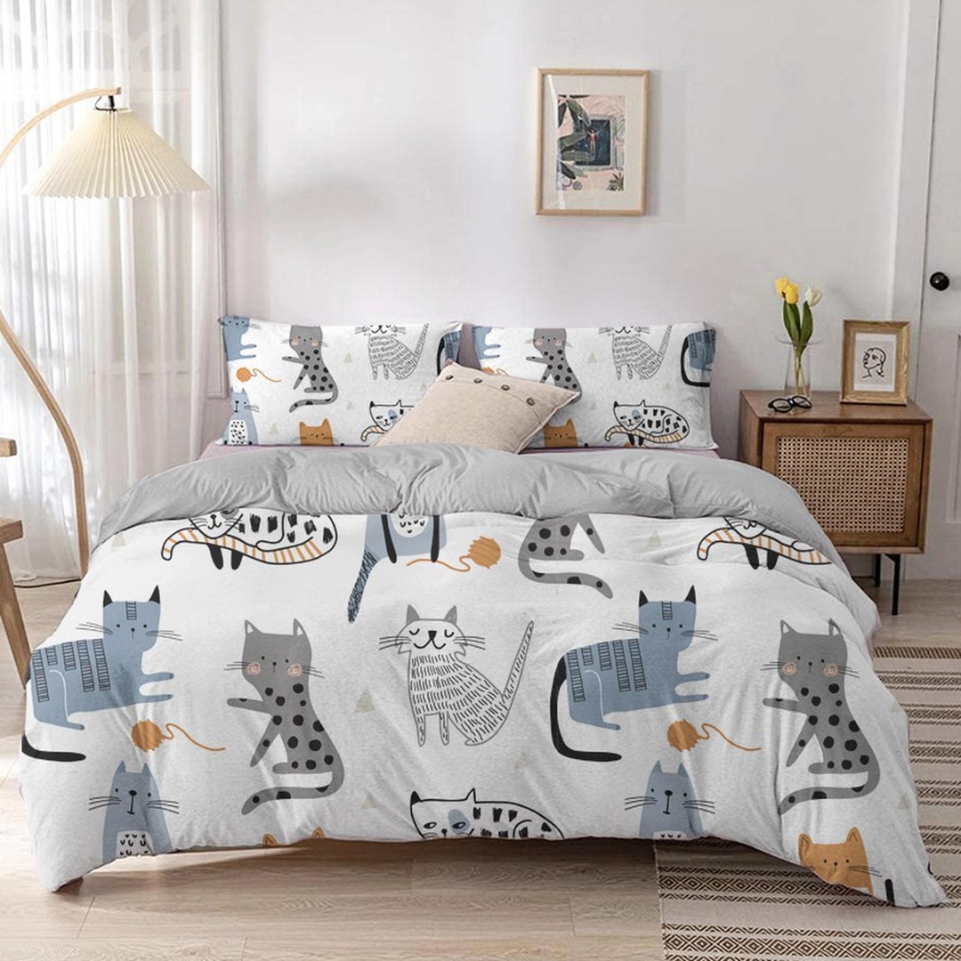 Cat Cotton Duvet Cover Cute Quilt Cover, Kid's Bedroom Blanket Cover ...