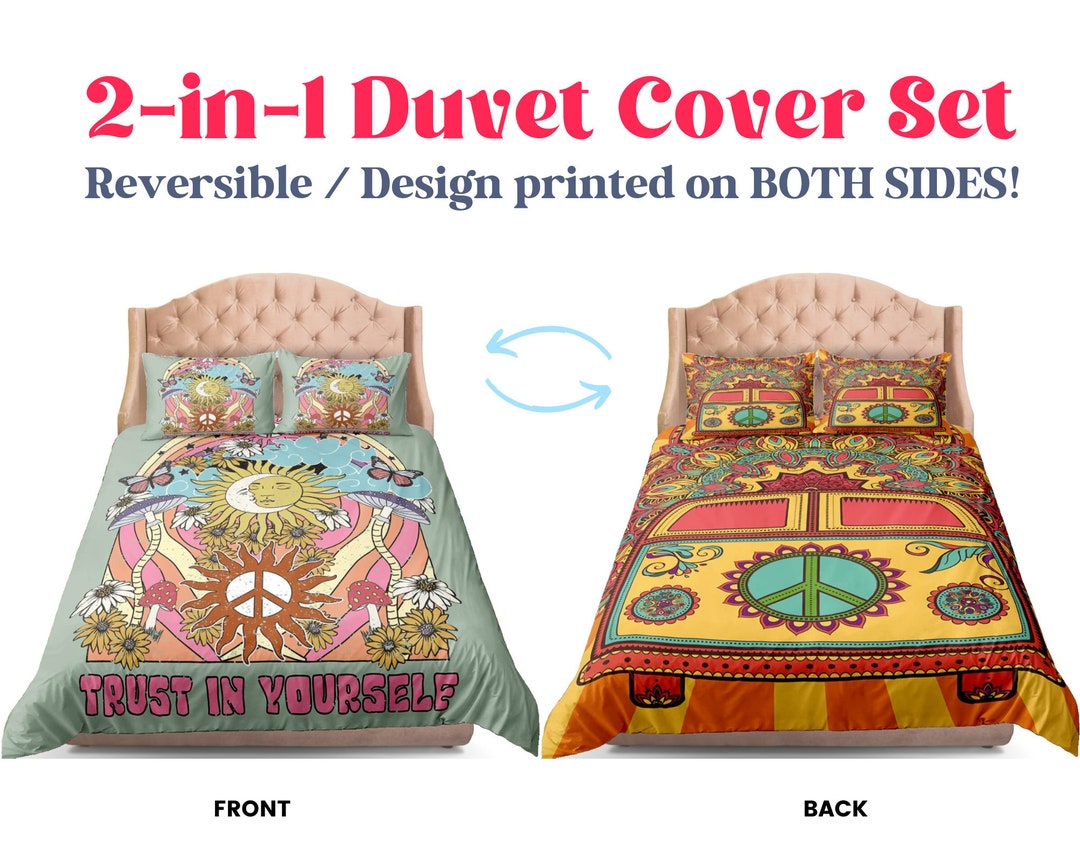 Retro Hippie Bedding 90s Nostalgia Peace Sign Trendy - Etsy